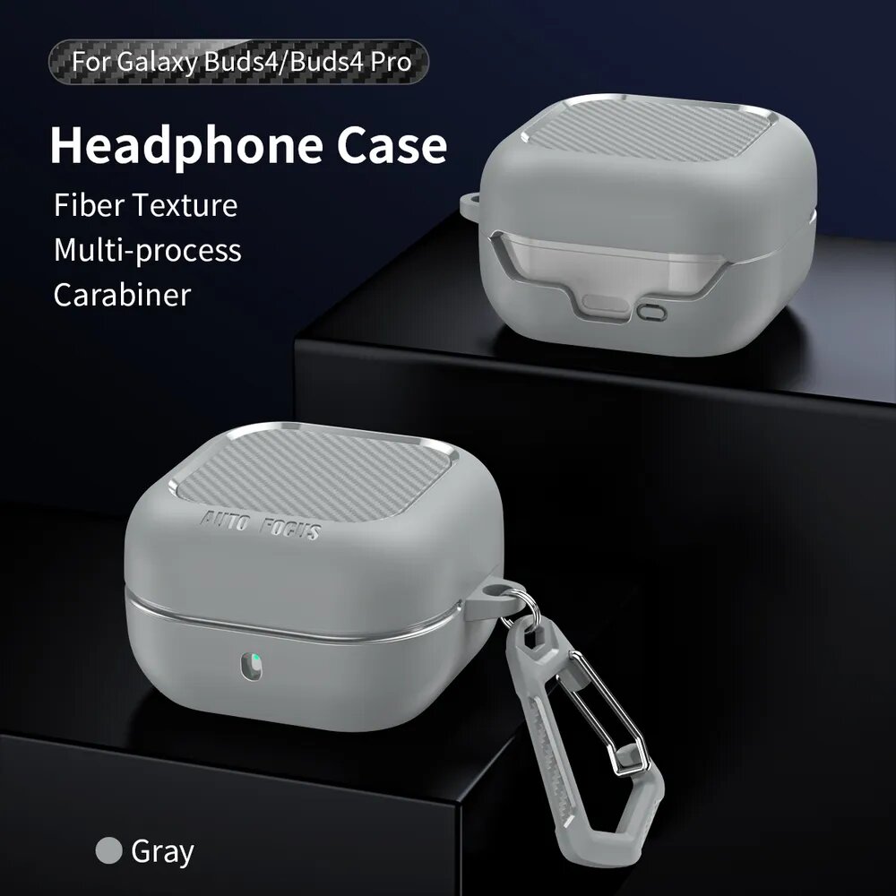 Чехол силиконовый с текстурой углеродного волокна для Samsung Galaxy Buds 4/Buds 4 Pro, Серый