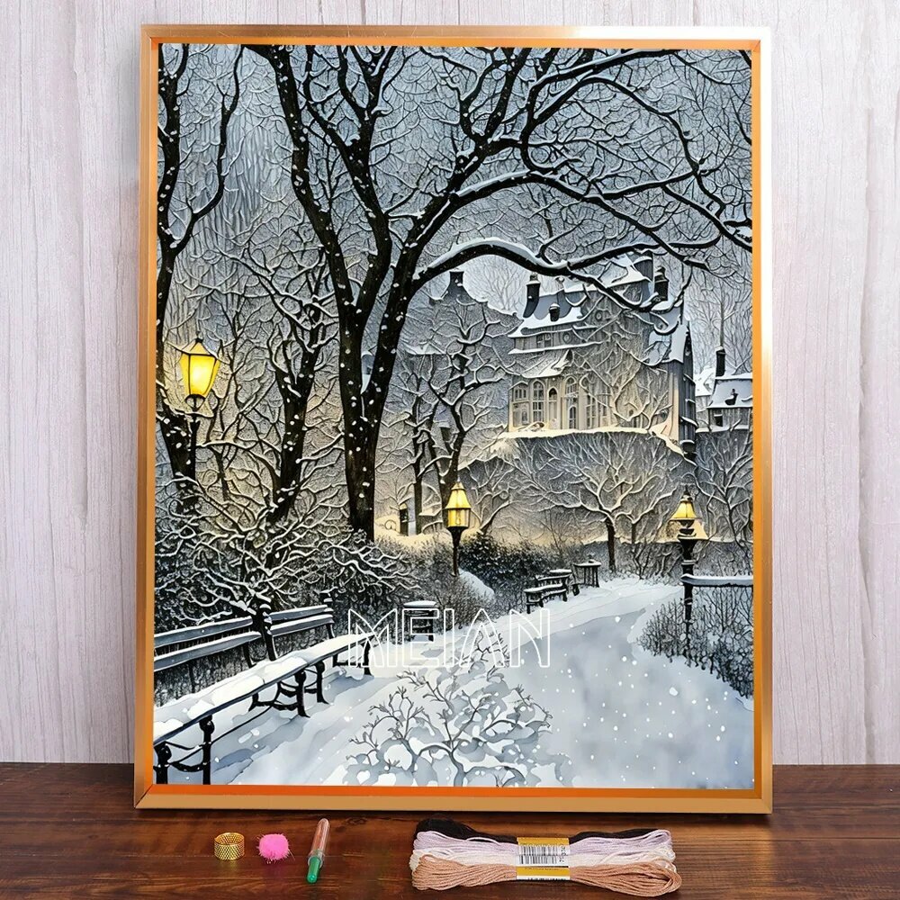 MEIAN Набор для вышивания,30x40CM,14CT, Парк после снега