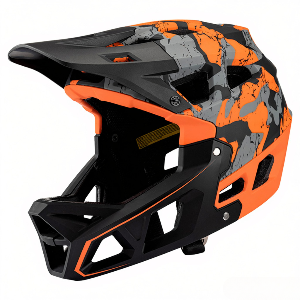 Шлем для горного велосипеда Full Face для взрослых Racing Downhill MTB для мужчин/женщин с визором более 31 вентиляций, обхват головы 59-61 см, цвет Кamoфляж Оранжевый/Кamoфляж Голубой/Кamoфляж Зеленый/Черный/Черный и Белый/Черный и Красный/Черный и