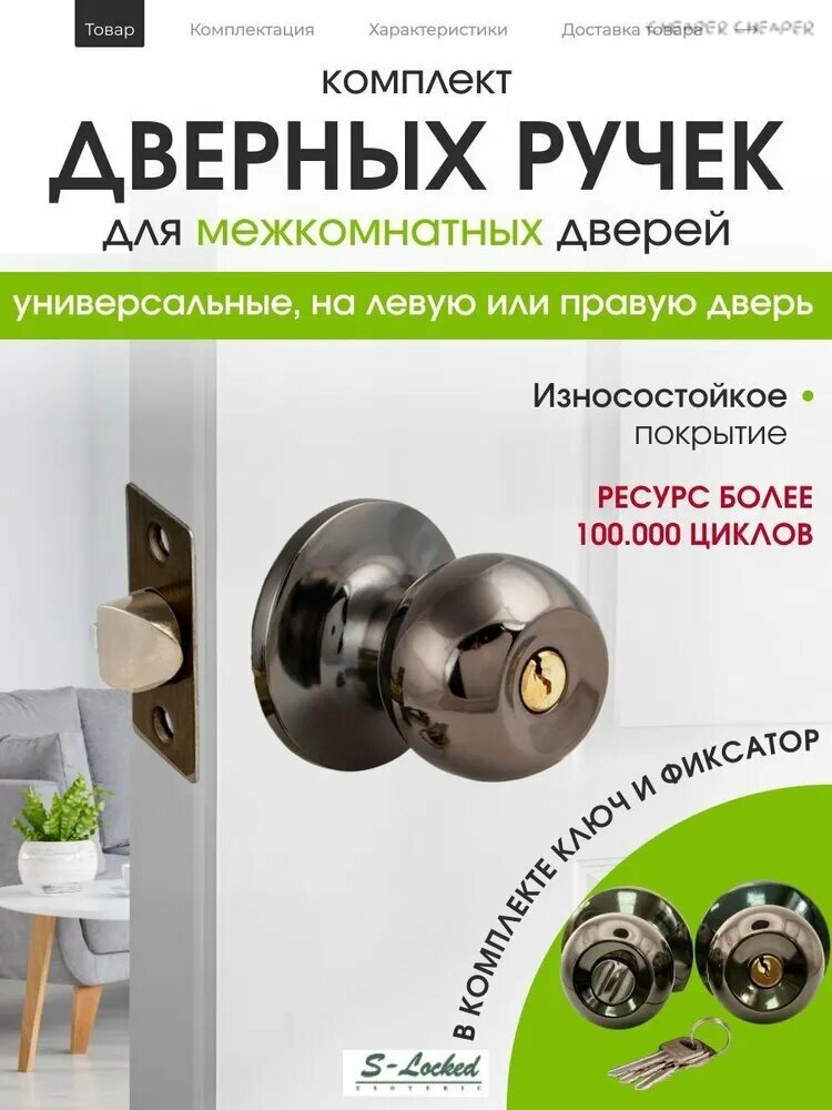 Ручка дверная межкомнатная с защелкой кнобQWER
