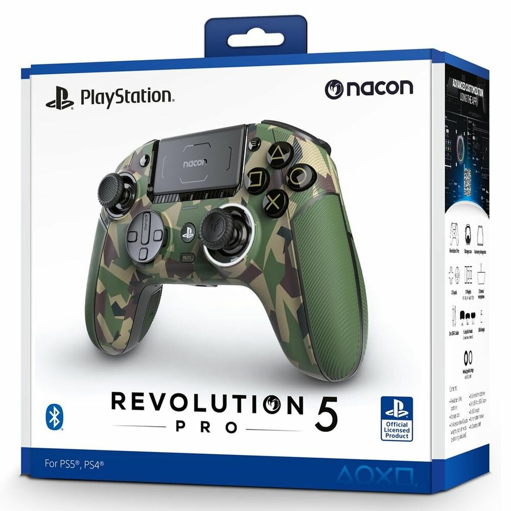 Геймпад Игровой геймпад Nacon Revolution 5 Pro Forest Camouflage для PS4, PS5, PC, Bluetooth, Проводной, зеленый, темно-бежевый