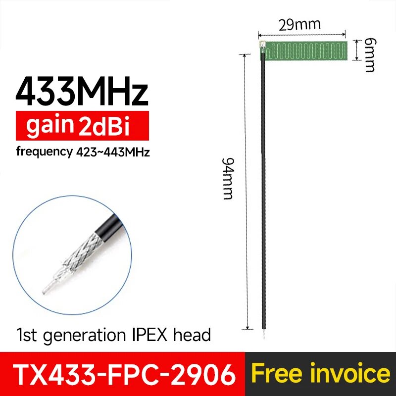 Антенна 433MHz 2dBi TX433-FPC-2906 94mm