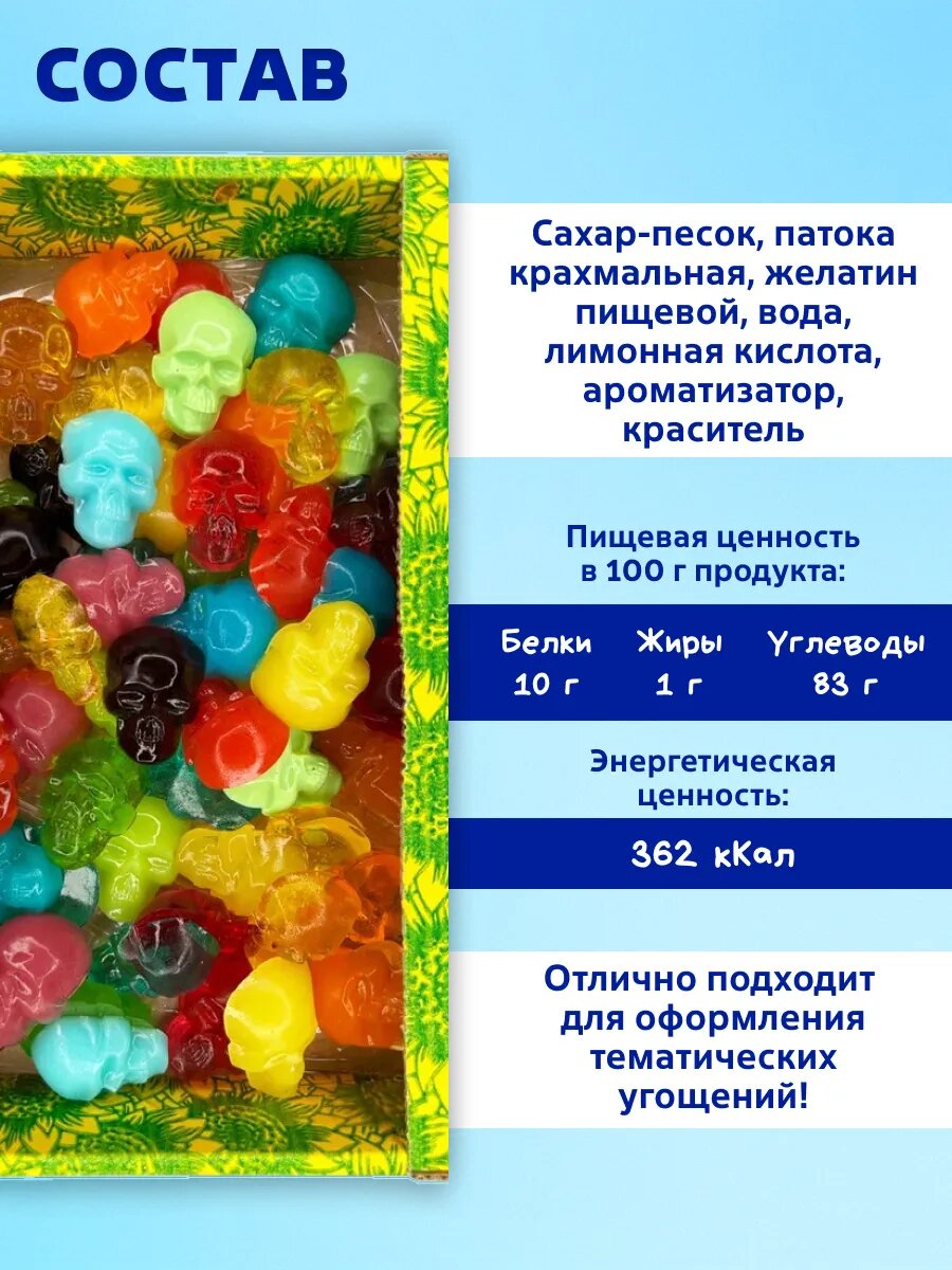 Мармелад разноцветный в интересной форме Черепа Трофимов, в коробке 600 гр — фото 1