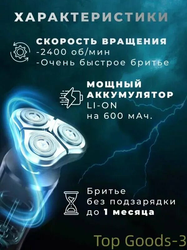 Электробритва 三刀头旋转式电动剃须刀-1, серый — фото 1