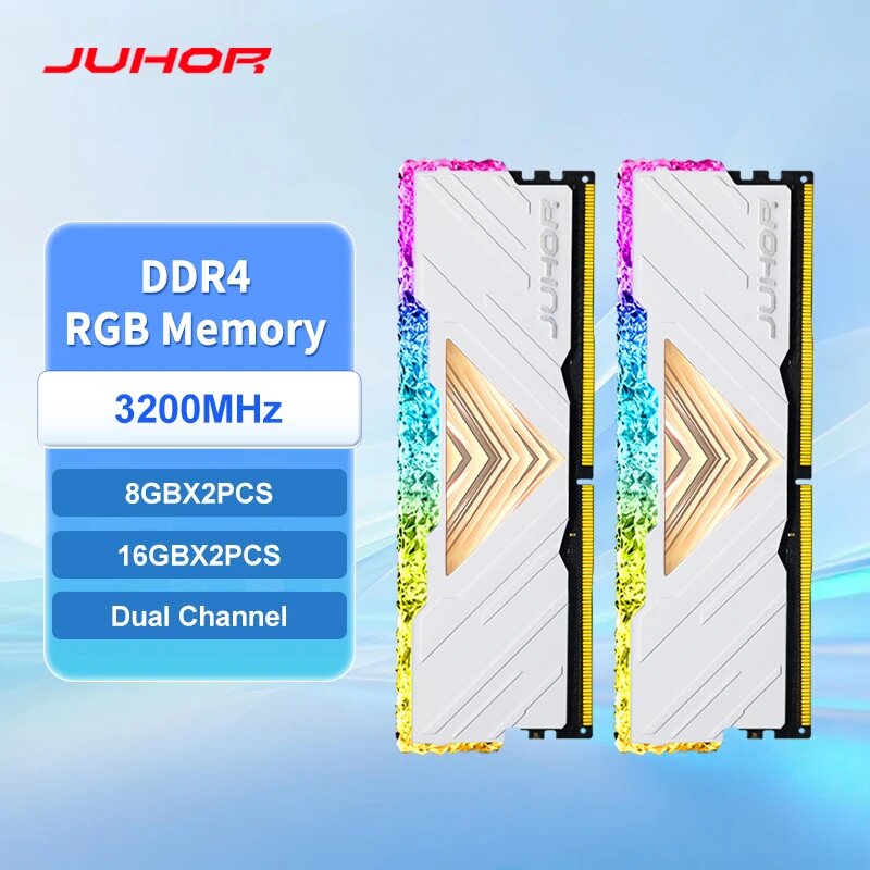 JUHOR Память RAM RGB DDR4 8GBX2 16GBX2 3200MHz 3600MHz Комплект Двухканальный Потрясающая настольная память RAM
