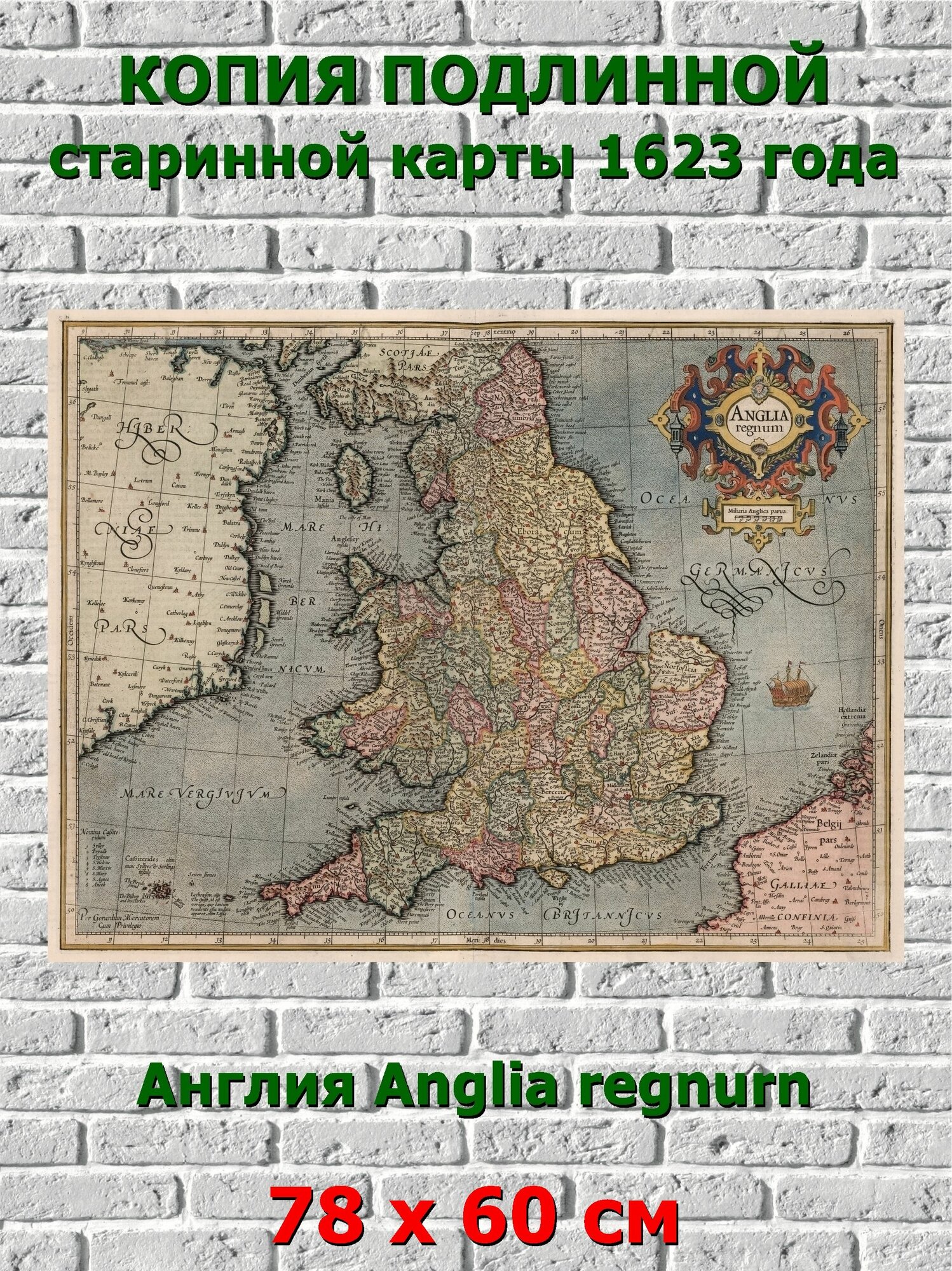 Старинная, 1623 года Карта Англия - Anglia regnurn.