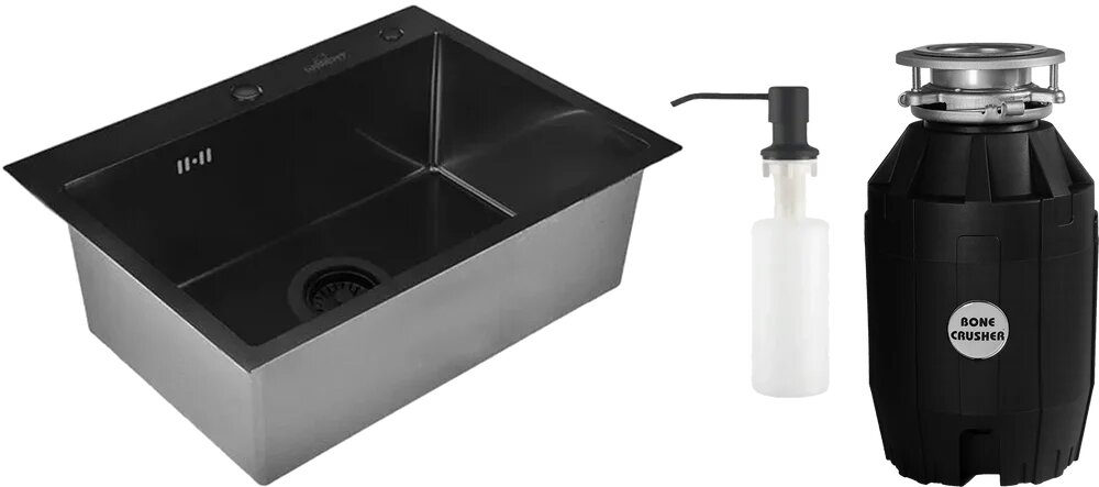 Комплект Мойка Wisent WS37050B/W405B/WGER019B WS37050B 70x50, графит, нержавеющая сталь / Измельчитель Bone Crusher BC 810-AS электрический, нержавеющая сталь