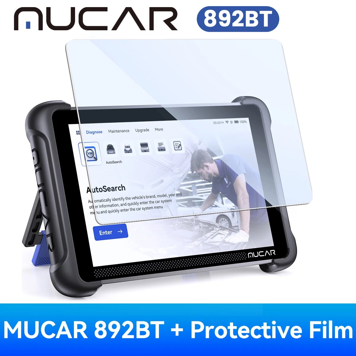 MUCAR 892BT Инструмент для диагностики автомобиля OBD2 с функцией ИИ 35 сбросов Кодирование ЭБУ Двунаправленный Бесплатная пожизненная полная системная диагностика 35 сбросов