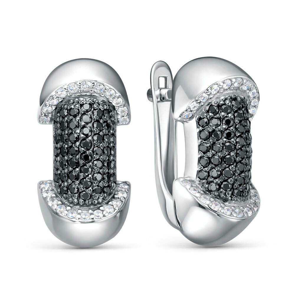 Серьги пусеты, двусторонние BERGER, серебро, 925 проба, родирование, фианит