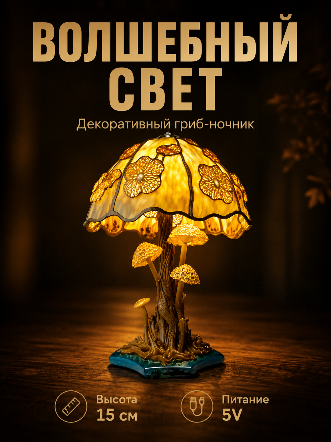 Грибная семицветная настольная лампа - декоративная фигурка для дома, двора и дизайна сада. Грибная лампа из смолы