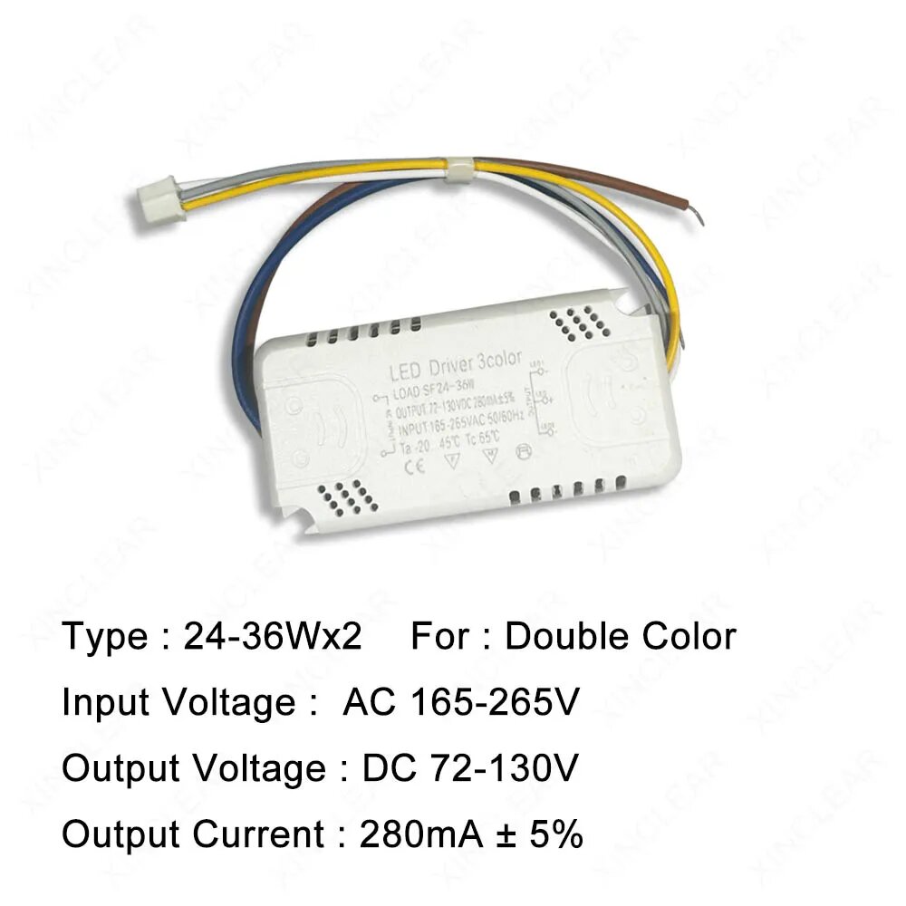 Двухцветный светодиодный драйвер 280 мА 8-24Вт/20-40Вт AC165-265V 24-36Wx2-Square