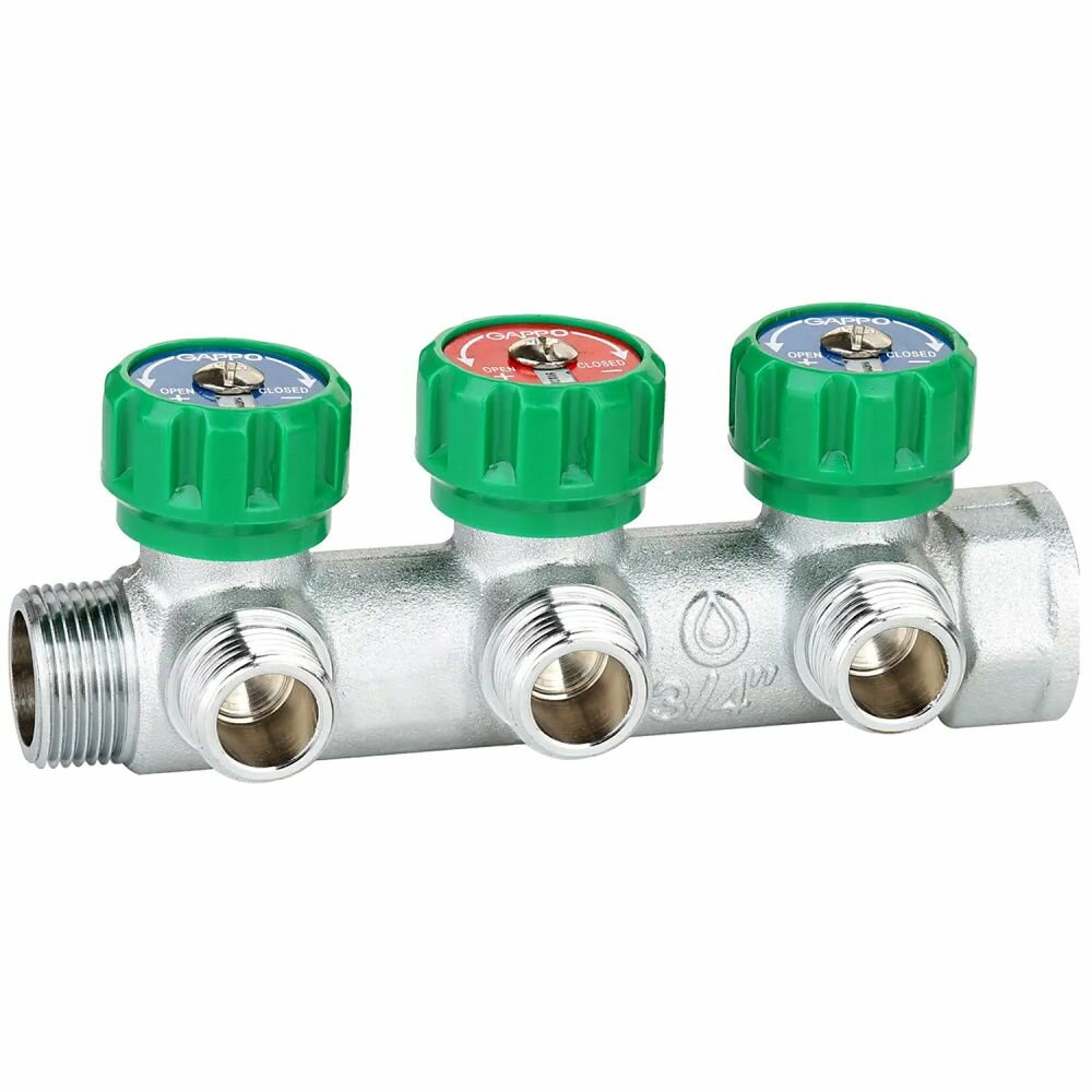 Коллектор регулирующий плоское уплотнение ВР-НР Gappo G1001.03 3/4"x1/2"x3-вых уп. 1 шт.