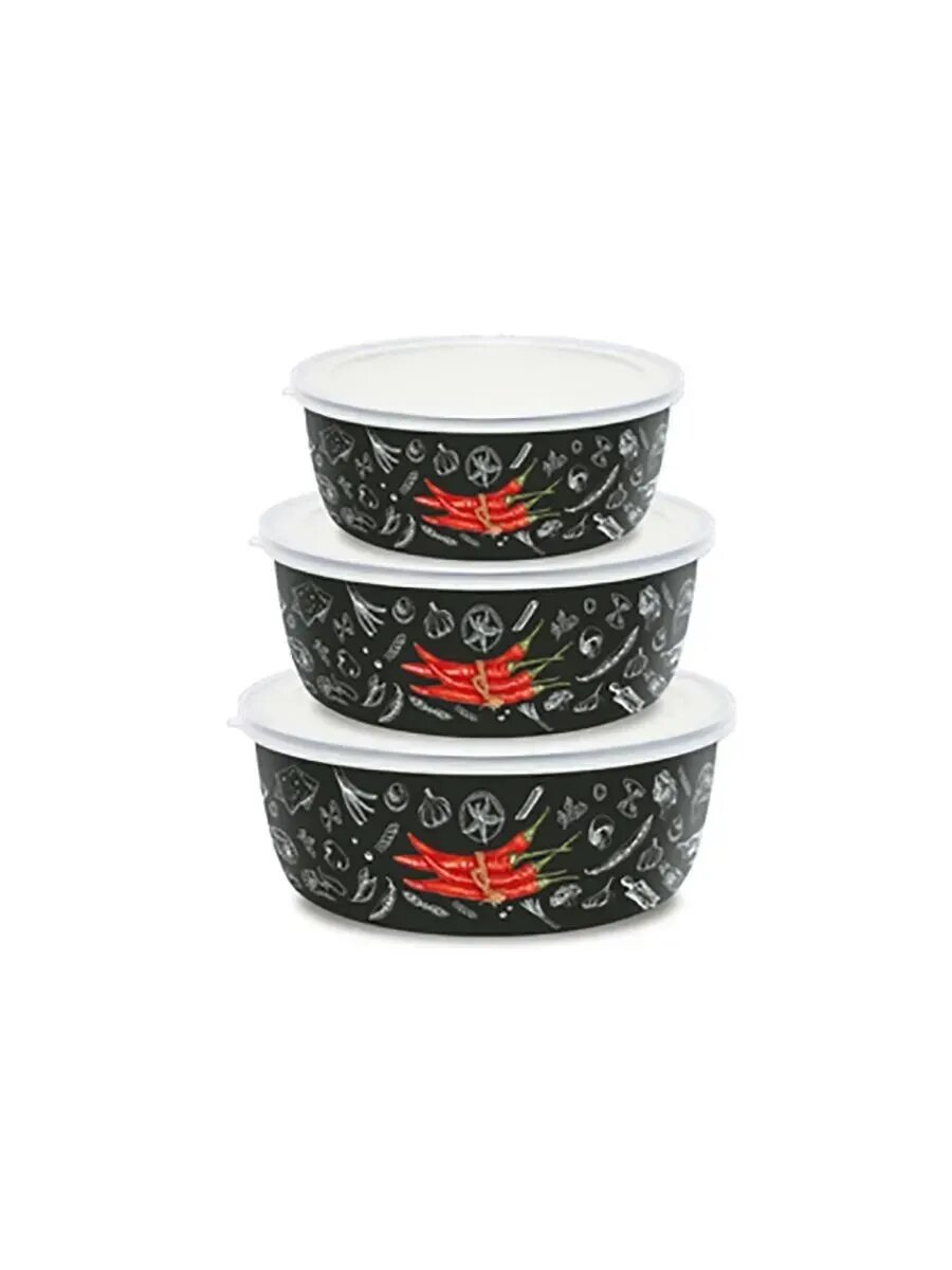 Набор мисок эмалированных 3 шт с крышками для кухни