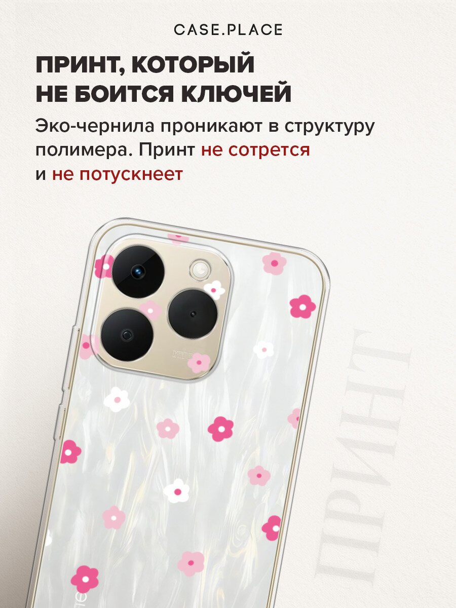 Чехол на Realme 15T / Реалми 15Т с принтом "Весенние цветочки рисунок", прозрачный — фото 1