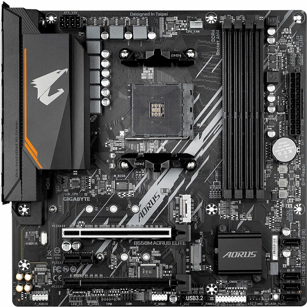 Материнская плата Gigabyte B550M AORUS ELITE, AM4, AMD B550, 4xDDR4, 4xSATA, 2xM.2, 1xPCI-E 4.0 x16, 1xPCI-E 3.0 x4, 1xPCI-E x1, 1xHDMI, 1xDVI-D