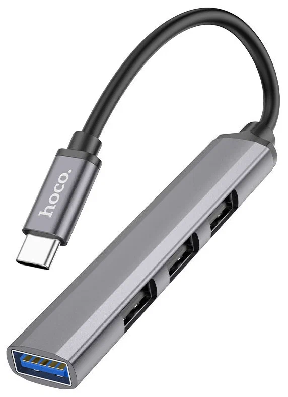 USB-C Хаб HOCO HB26 4 in 1 3хUSB 2.0 1xUSB 3.0 (серый)