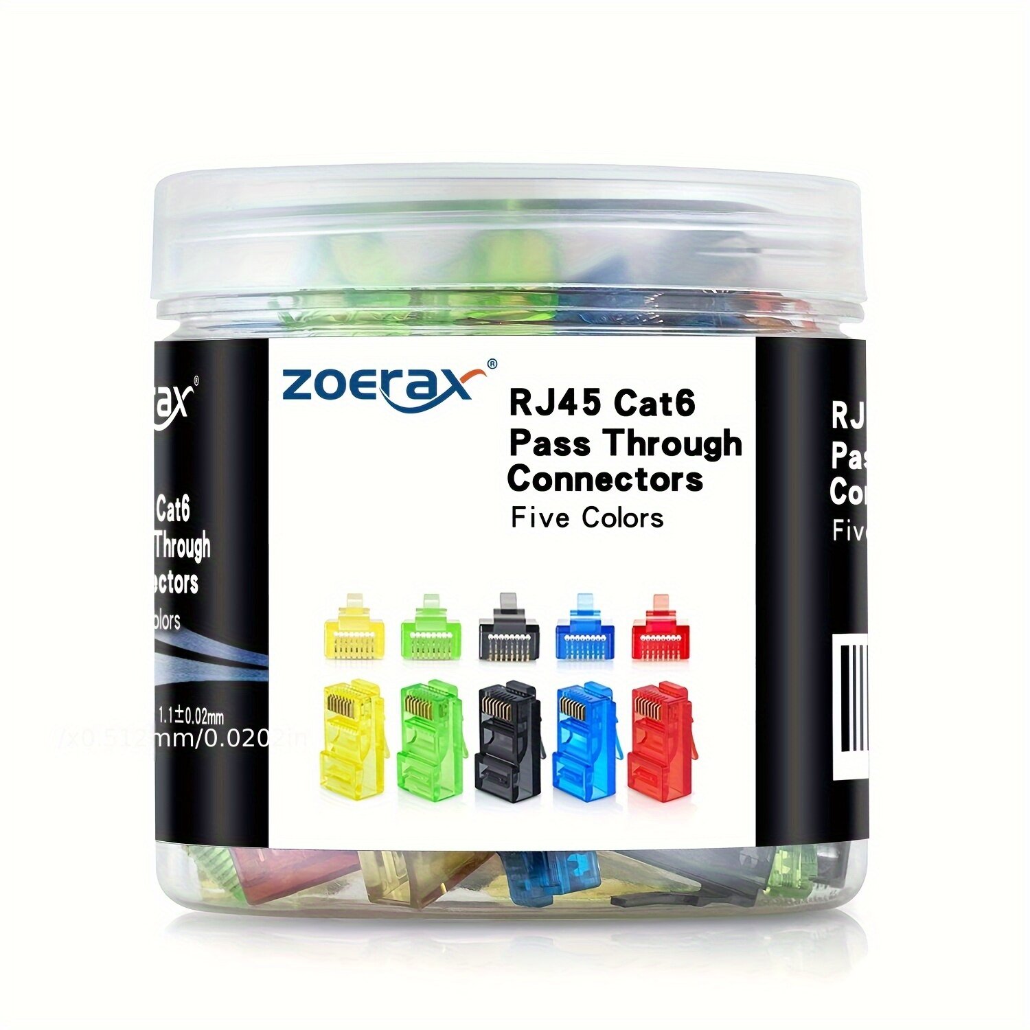 ZoeRax 100 шт. Cat6 RJ45 коннекторы, проходные, разноцветные, для сплошного и многожильного UTP кабеля, легкая обжимка