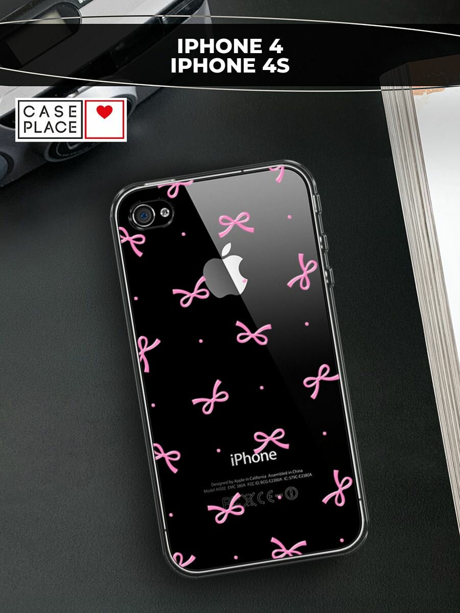 Силиконовый чехол на Apple iPhone 4/4S / Айфон 4/4S с принтом Бантики и точки