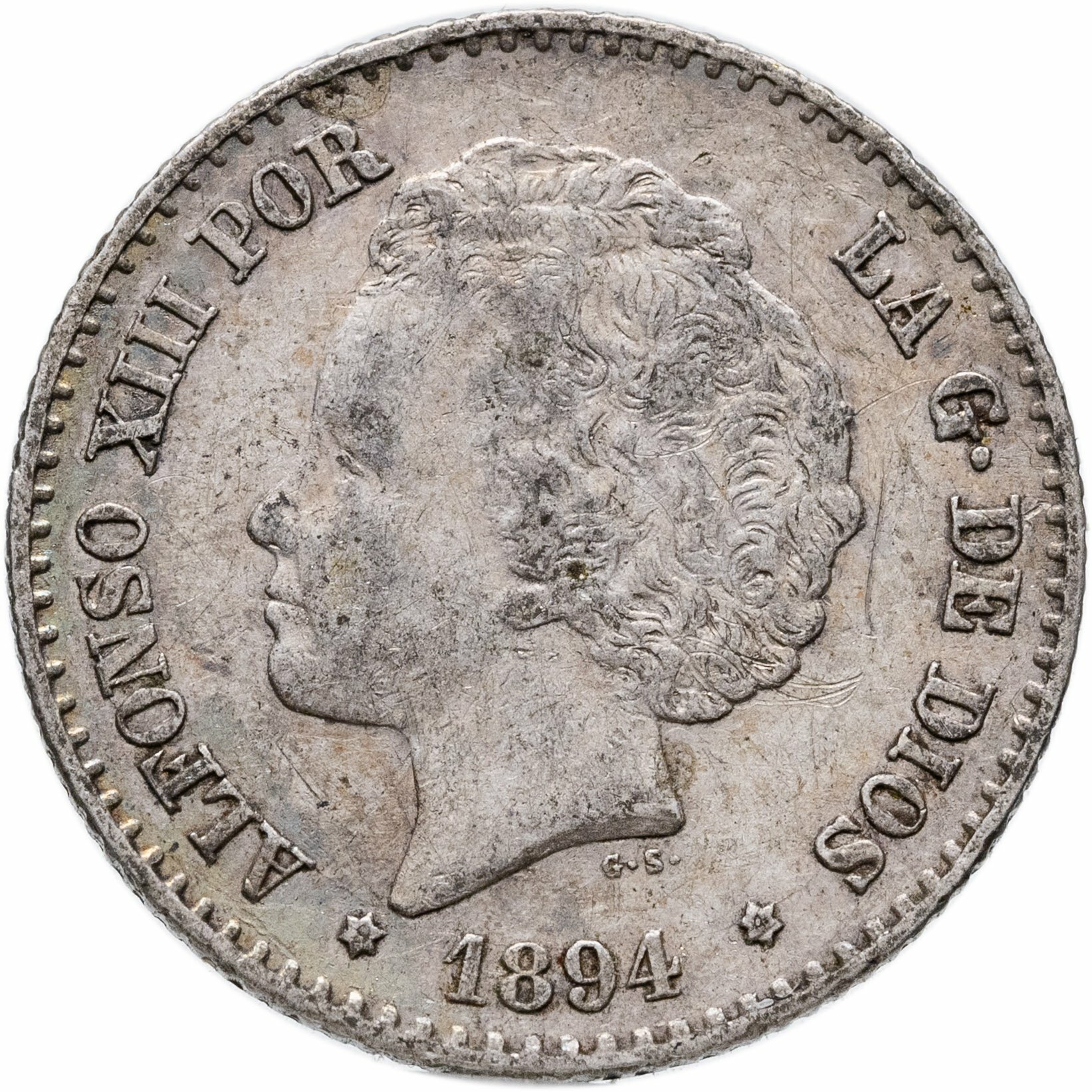 Испания 50 сентимо centimos 1894, Серебро 835, в сохранности XF