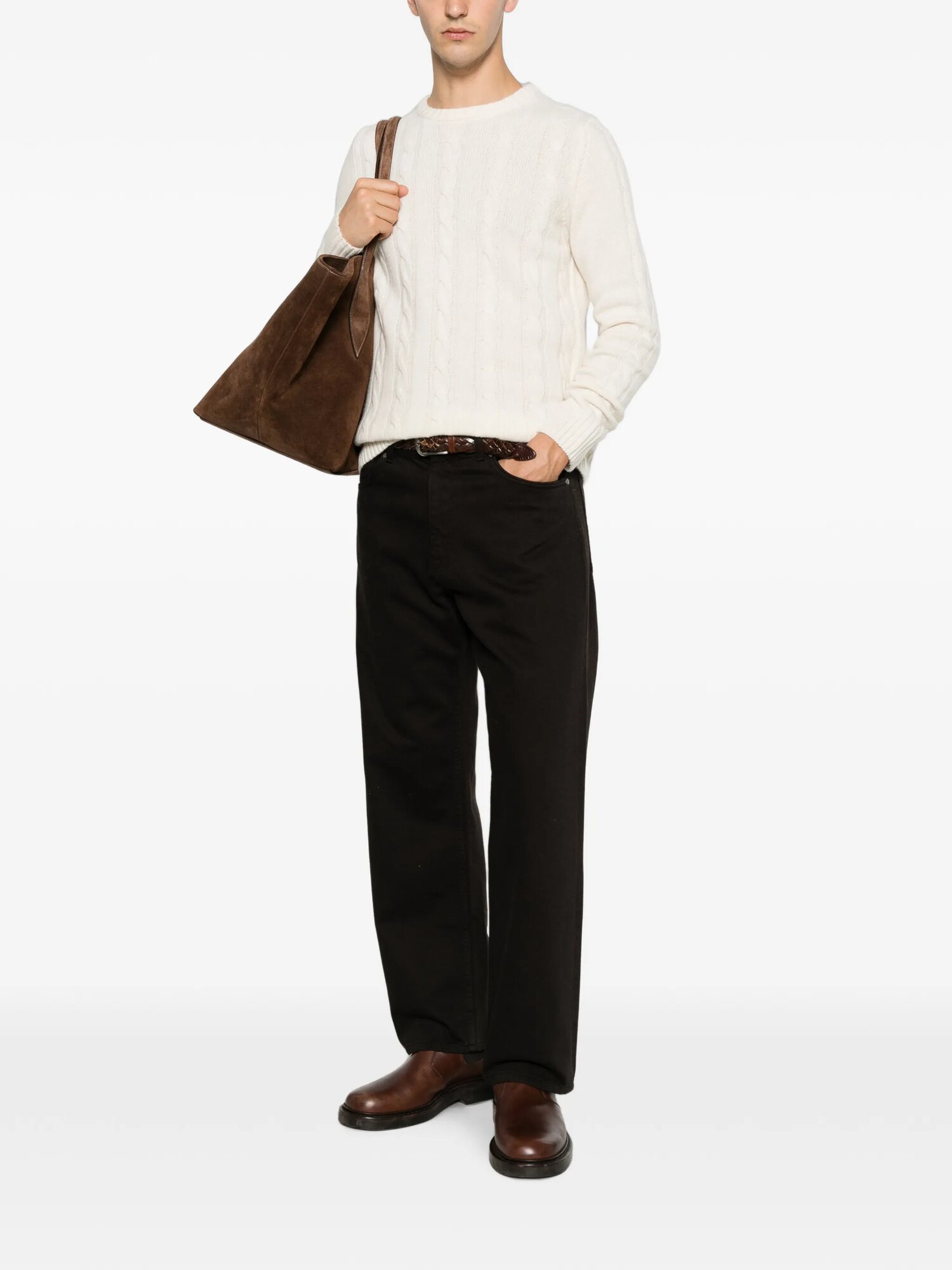 Свитер SERGIO MORETTI Cable-knit crew-neck sweater, размер 50, , бежевый/белый — фото 1