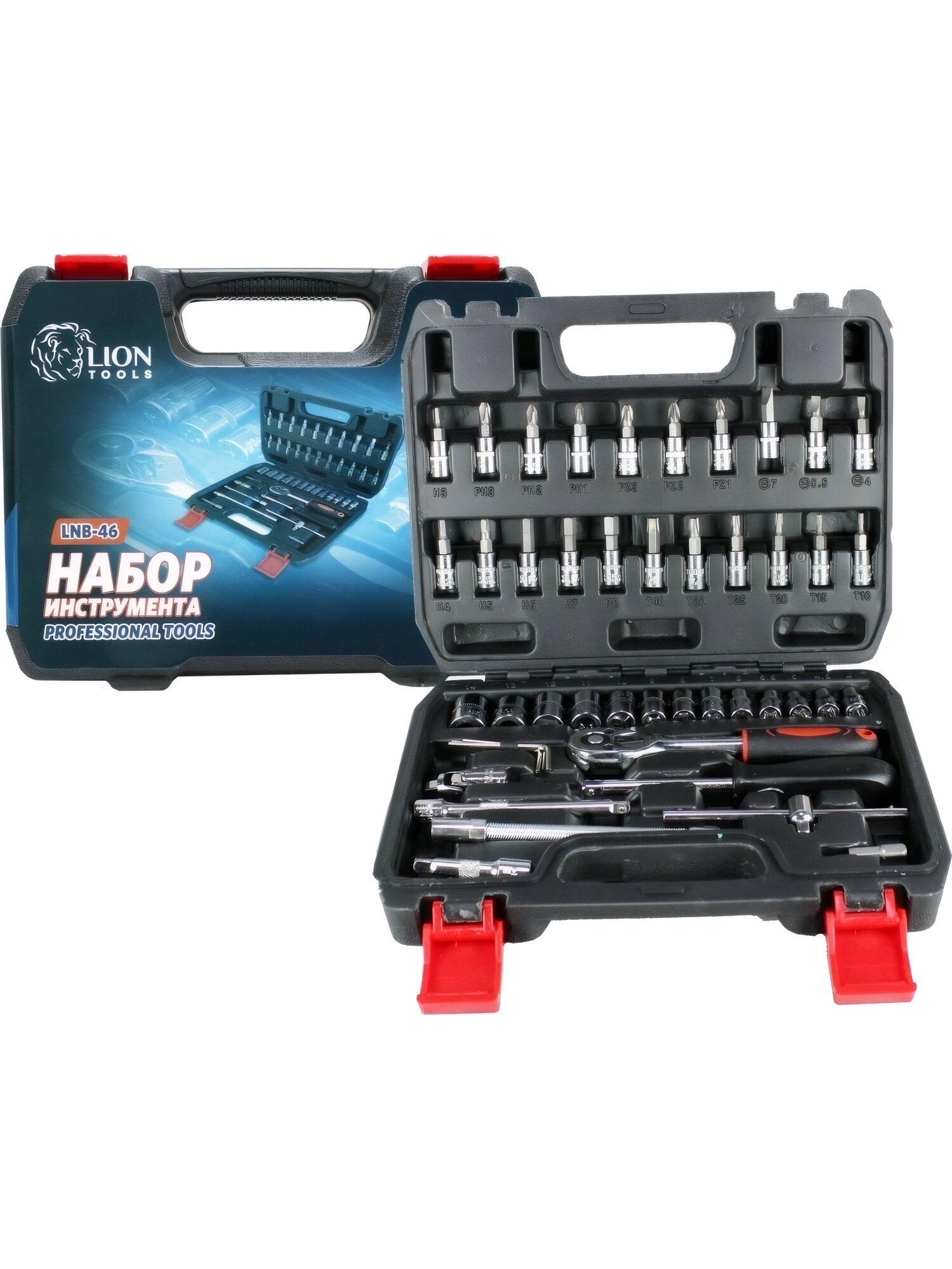 Набор инструмента LION 6гран. 1/4"DR 46 предметов