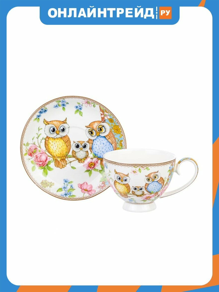 Чайная пара Elan Gallery Еlan Gallery NEW BONE CHINA "Совушки" 420254, 300 мл.