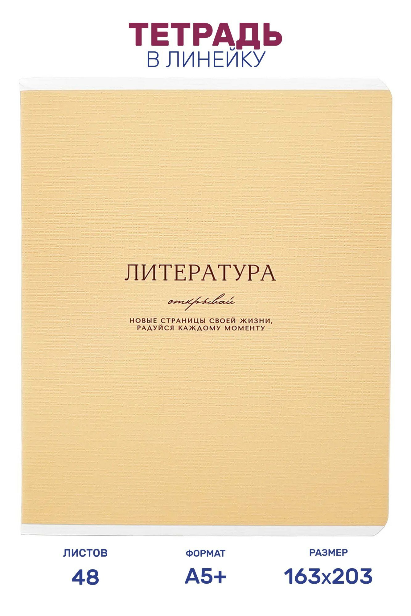 Тетрадь предметная "Литература", 48 листов в линейку серии "Dreamy", со справочным материалом, на скрепке, Be Smart
