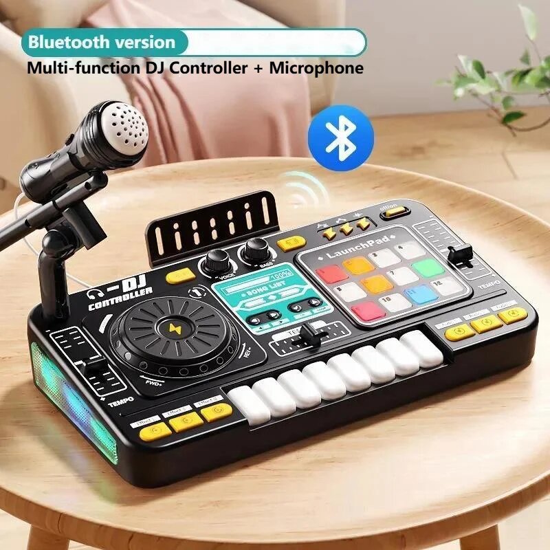 Детский DJ контроллер с микрофоном, Bluetooth, черный