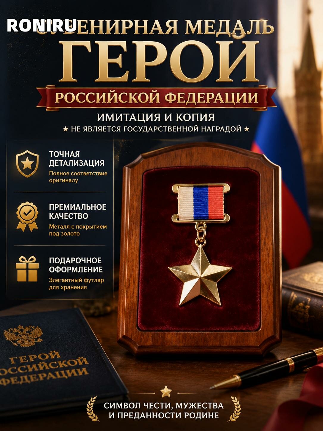 Сувенирная медаль Герой Российской Федерации, памятная металлическая муляж имитация копия не является государственной наградой