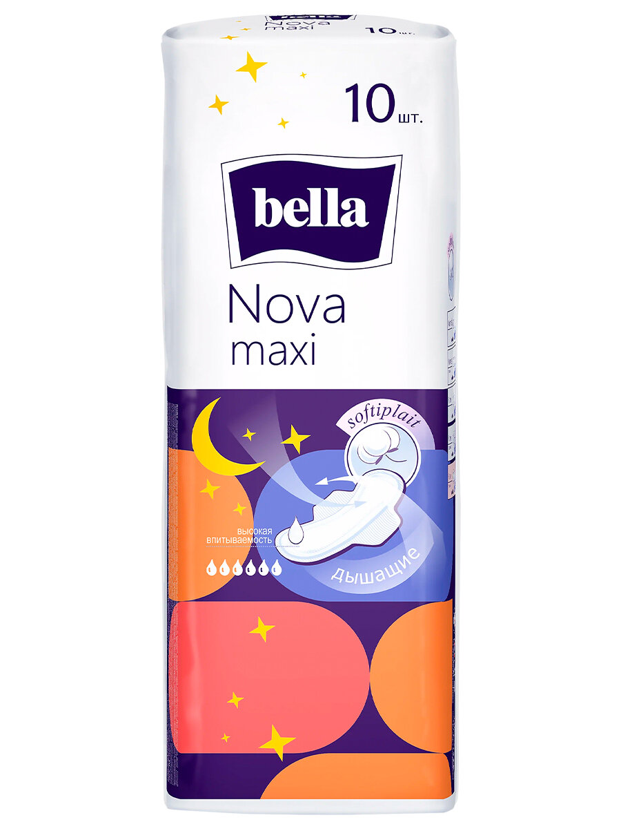 Bella Прокладки женские гигиенические Nova Maxi 6 капель 10 шт