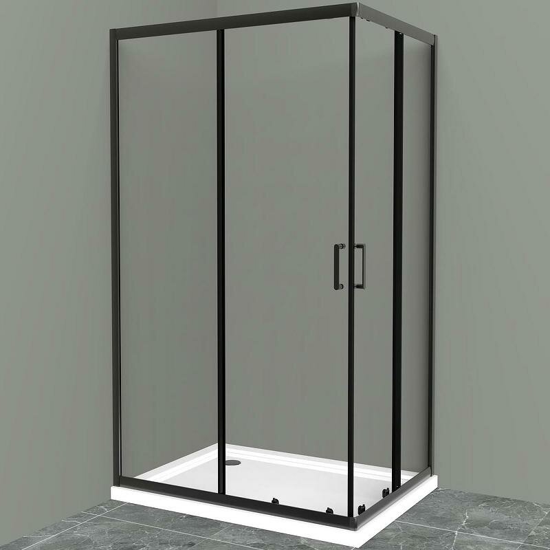 Душевой уголок BelBagno Uno 120х90 UNO-195-AH-2-120 90-C-NERO профиль Черный матовый стекло прозрачное