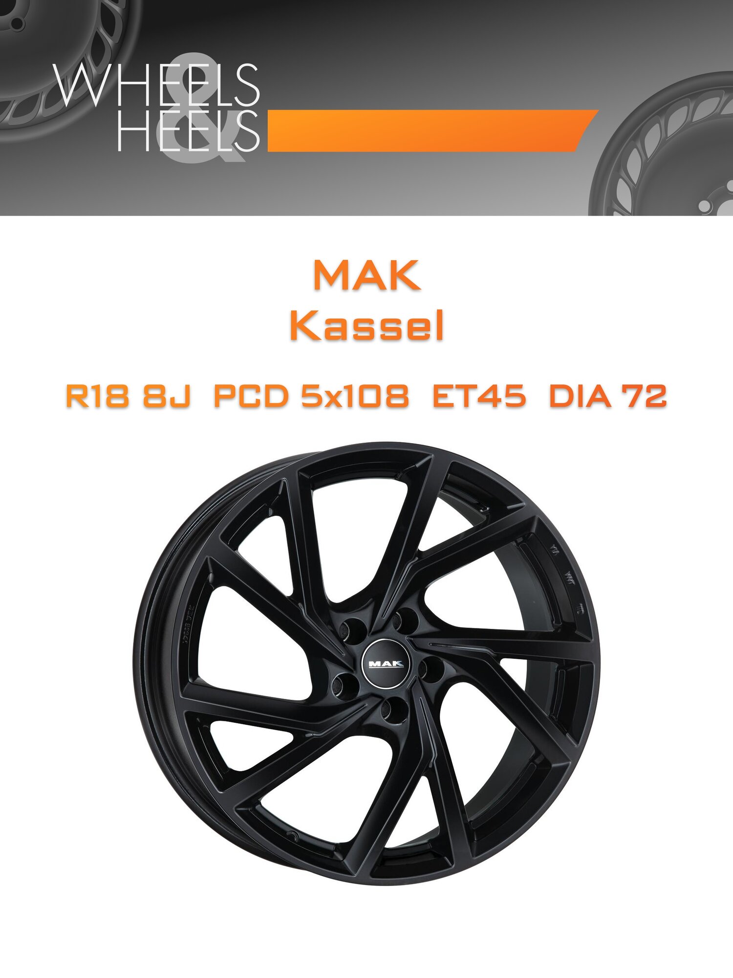 Диск автомобильный литой MAK Kassel 18x8 5x108 et45 dia72 Чёрный глянцевый