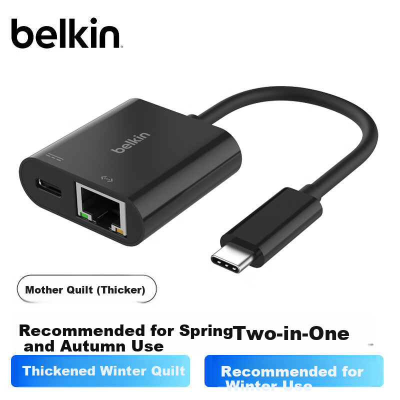 Belkin USB-C к гигабитному Ethernet адаптер с 100Вт питанием для компьютера планшета смартфона Цвет：USB-C к гигабитному