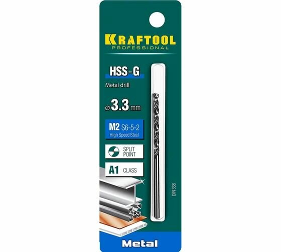 Сверло по металлу HSS-G сталь М2 (3.3х65 мм) Kraftool