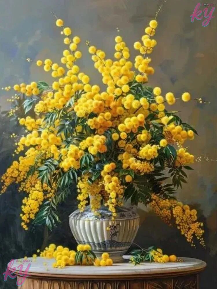 Алмазная мозаика без подрамника "Мимозы" 30x40 см, 49 цветов