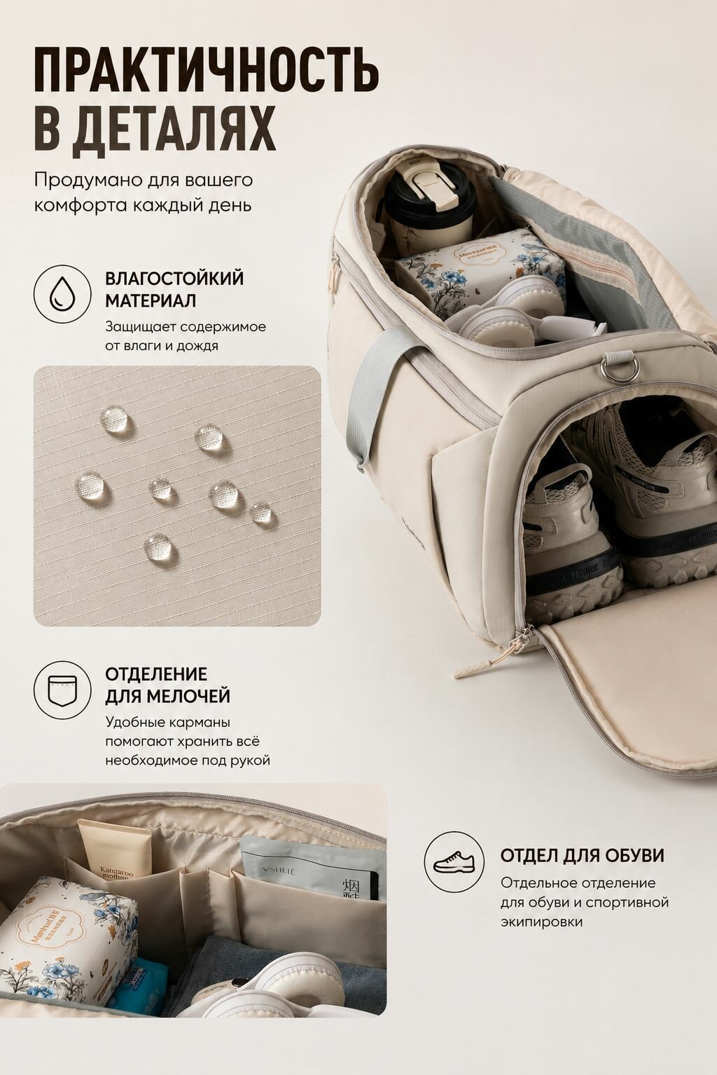 Сумка спортивная andabags, 32 л, 25х26х50 см, белый, — фото 1