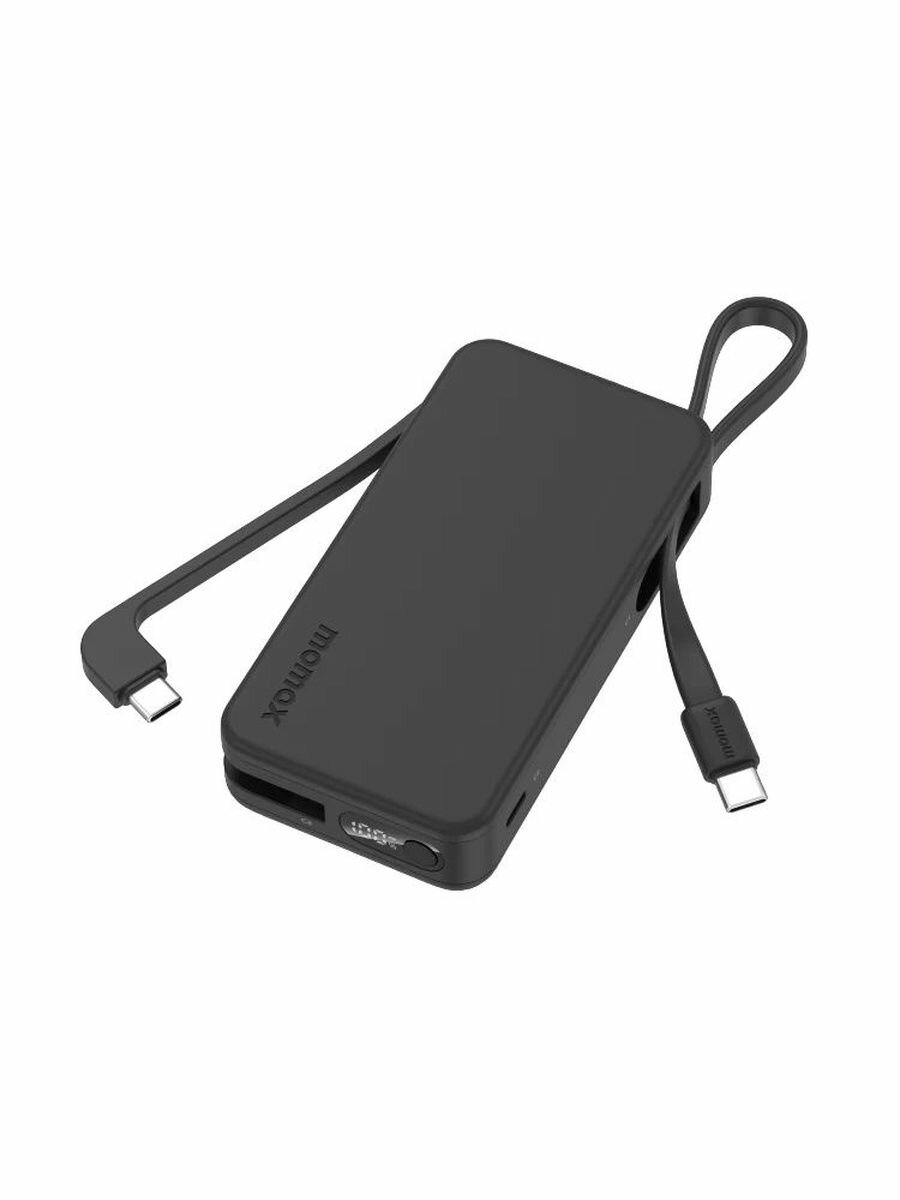 Повербанк Momax 1-Power Vital 10000 mAh 30W внешний аккумулятор для айфона с двумя кабелями USB-C, черный