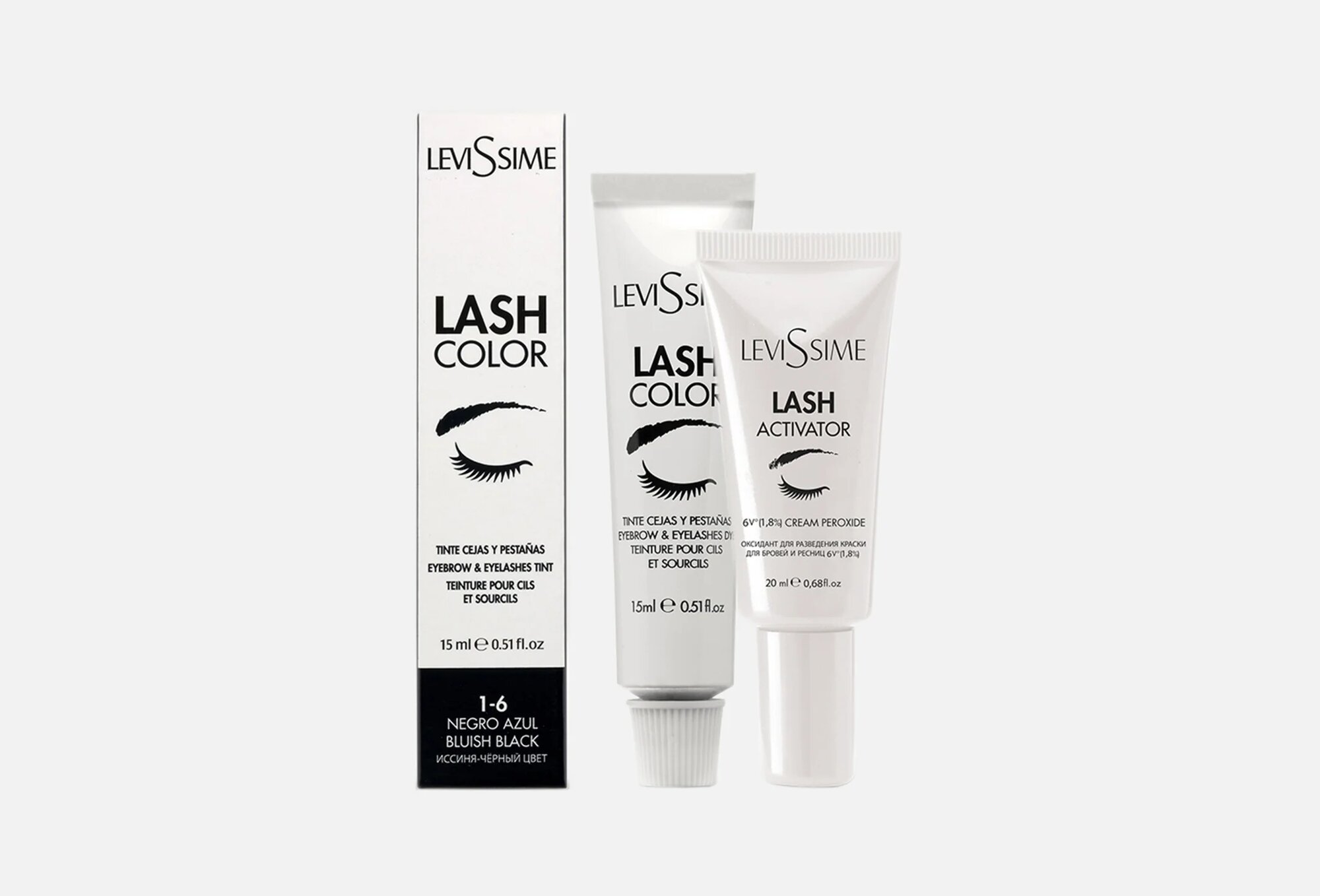 LeviSsime Lash Color №1.6 Набор для окрашивания бровей и ресниц 2шт 1.6, Иссиня-черный