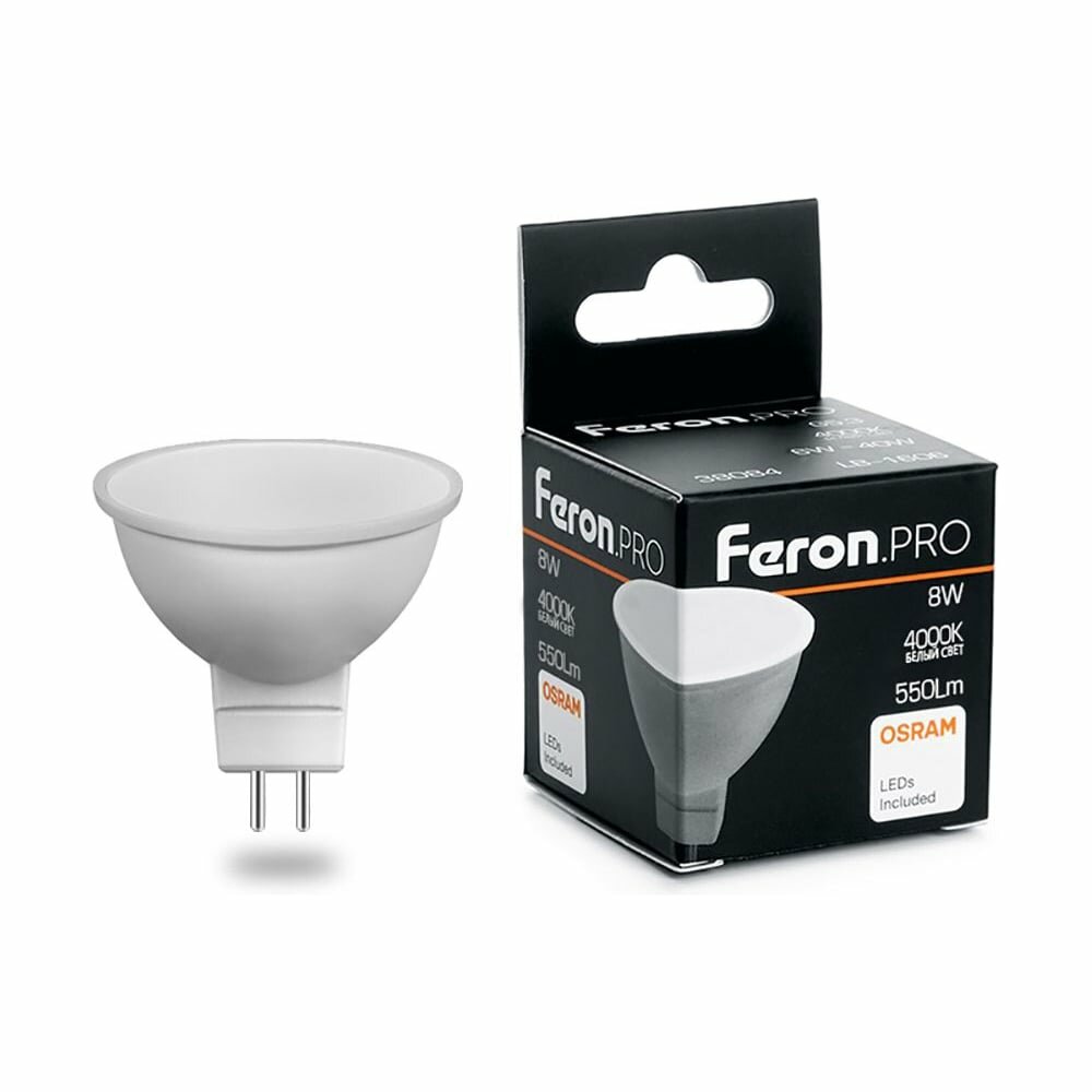 Светодиодная лампа FERON PRO LB-1608 MR16 G5.3 8W 4000K OSRAM LED 38090