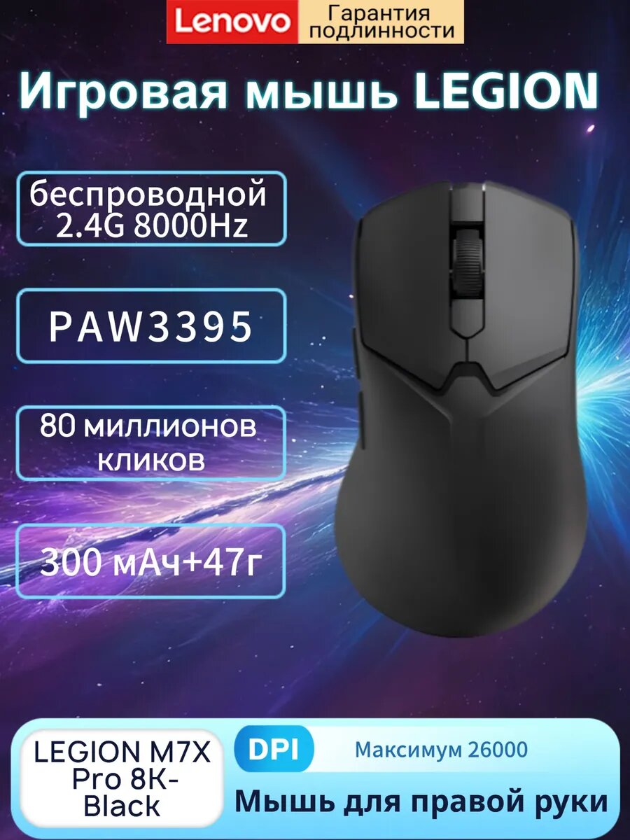 Мышь беспроводная блютуз игровая Для компьютерная и ноутбука Lenovo LEGION M7X Pro 8K-Black