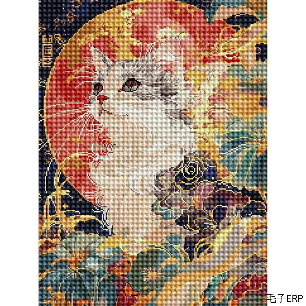 Алмазная мозаика Лунный Шепот Кошки от FOREVERYONG, 45x60 см, с квадратными резиновыми, AB и металлическими стразами, премиумнабор для взрослых