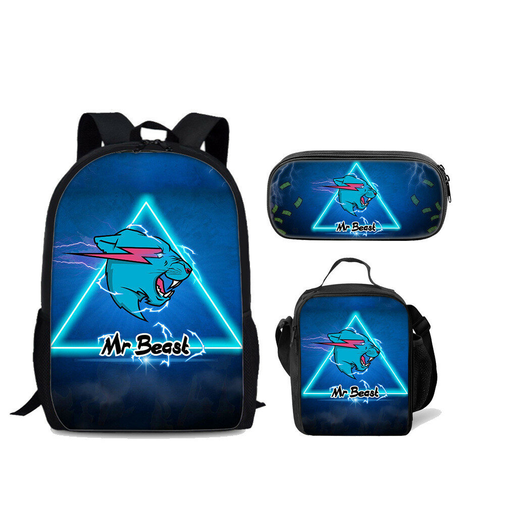 Mr beast lightning cat backpack set with digital print for school and daily use pattern 9