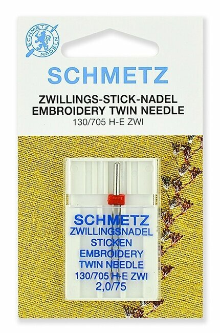 Иглы для вышивки двойные SCHMETZ 130/705H-E ZWI, №75/2.0, 1 игла (72:20. EB2. SMS)