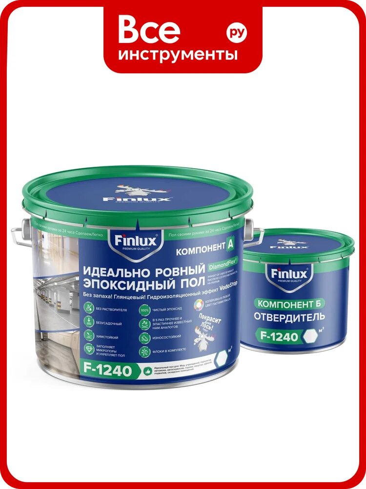 Эпоксидное европокрытие для бетонного пола Finlux F-1240 полуглянцевое, серый, 10 кв. м. 4603783208050