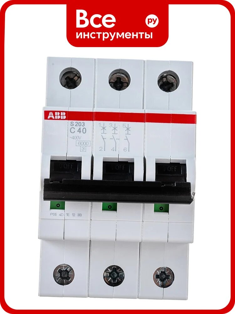 Автоматический модульный выключатель ABB 3п C S203 6кА 40А 2CDS253001R0404, DIN‑рейк, серый корпус, защищённый