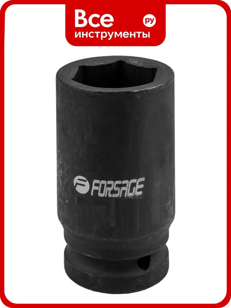 Головка ударная глубокая 6‑гранная 75 мм, 3/4"DR Forsage F‑46510075 (58409), квадратный крепёж с отверстием