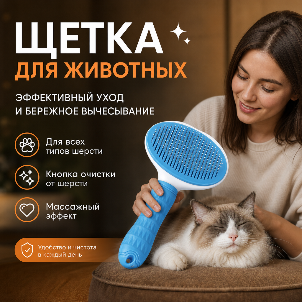 Профессиональная щетка для груминга кошек и собак, профессиональный уход, массажный эффект