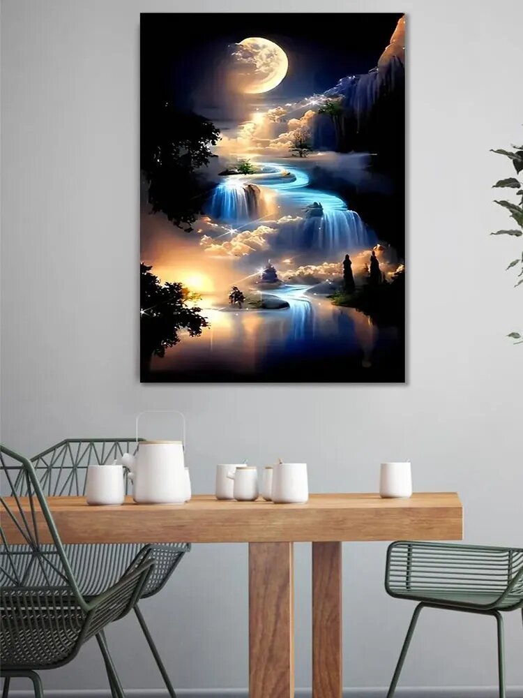 Алмазная мозаика 5D, водопад, пейзаж, 40x50 см, полная выкладка, круглые стразы, 25 цветов — фото 1