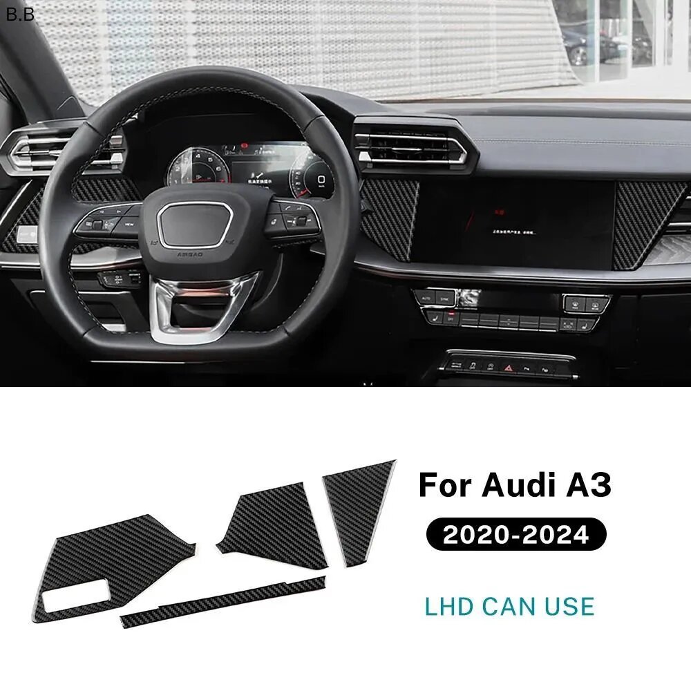 Наклейка из настоящего мягкого карбона для Audi A3 S3 8Y 2021 2022 2023 2024 RHD LHD, центральной панели управления и отделки салона автомобиля.