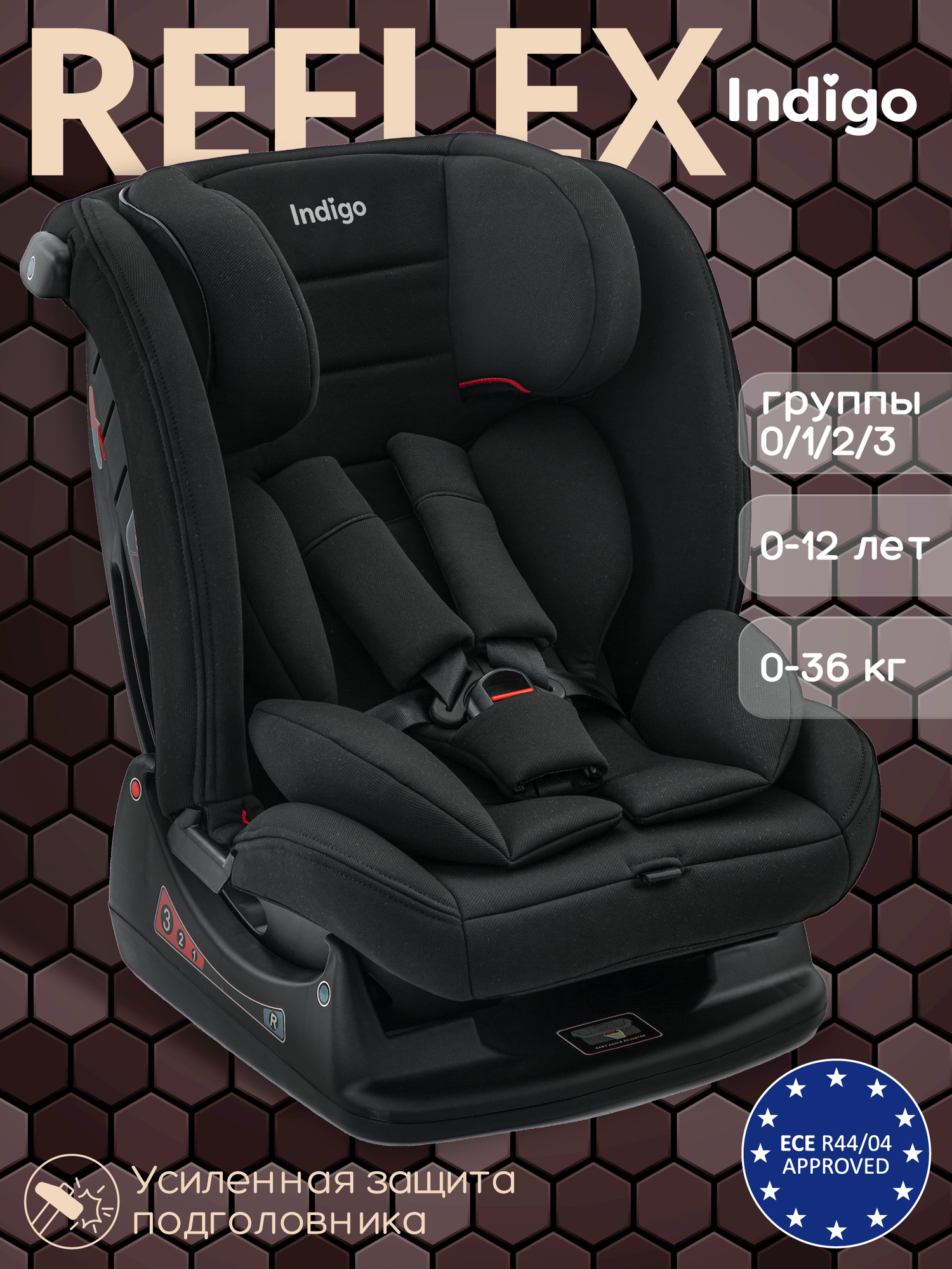 Автокресло Indigo REFLEX растущее 0-36 кг, группа 0,1,2,3, черный